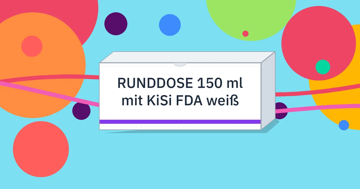 Symbolbild: Packung mit der Aufschrift RUNDDOSE 150 ml mit KiSi FDA weiß (PZN 18364671) – Verfügbarkeit und Bezug in Apotheken in Frankfurt am Main
