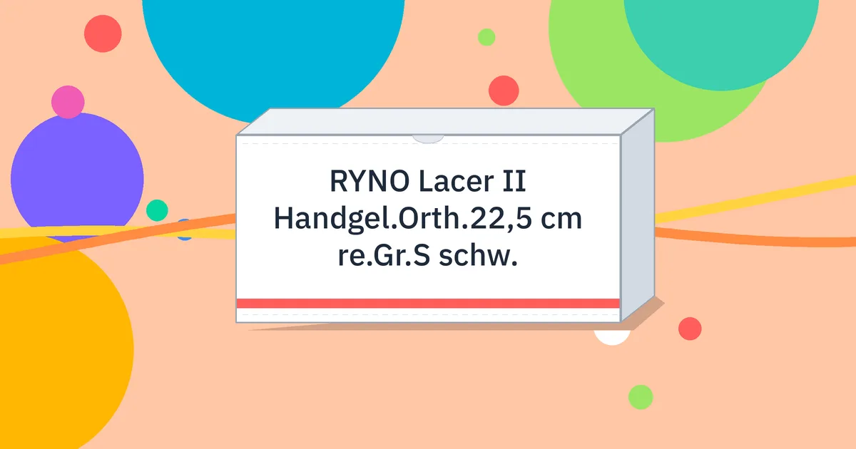 Symbolbild: Packung mit der Aufschrift RYNO Lacer II Handgel.Orth.22,5 cm re.Gr.S schw. (PZN 14048625) – Verfügbarkeit und Bezug in Apotheken in Frankfurt am Main