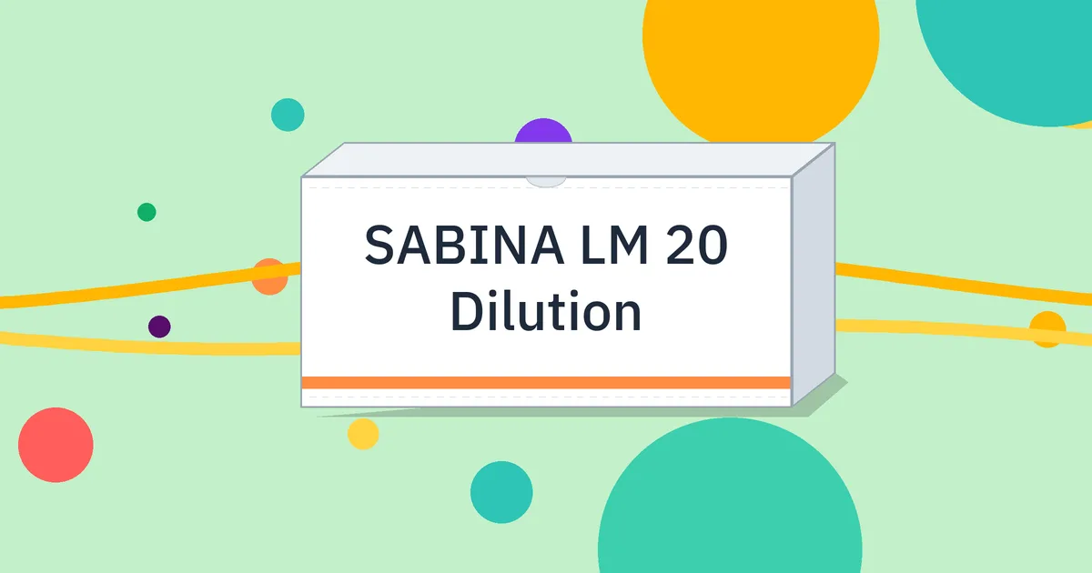 Symbolbild: Packung mit der Aufschrift SABINA LM 20 Dilution (PZN 13175942) – Verfügbarkeit und Bezug in Apotheken in Frankfurt am Main