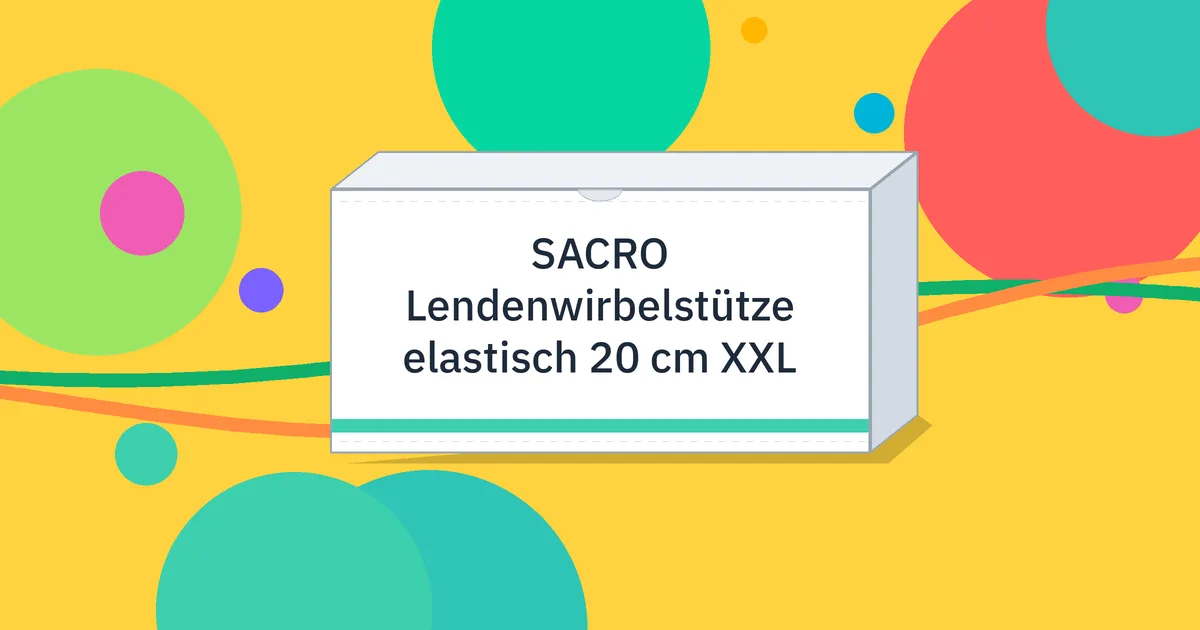 Symbolbild: Packung mit der Aufschrift SACRO Lendenwirbelstütze elastisch 20 cm XXL (PZN 19071037) – Verfügbarkeit und Bezug in Apotheken in Frankfurt am Main