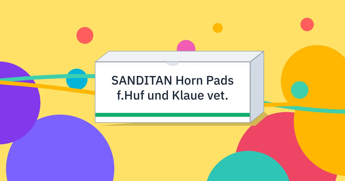 Symbolbild: Packung mit der Aufschrift SANDITAN Horn Pads f.Huf und Klaue vet. (PZN 18378466) – Verfügbarkeit und Bezug in Apotheken in Frankfurt am Main