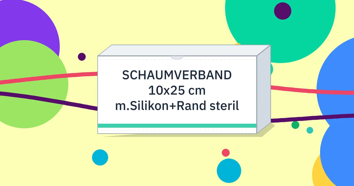 Symbolbild: Packung mit der Aufschrift SCHAUMVERBAND 10x25 cm m.Silikon+Rand steril (PZN 19509261) – Verfügbarkeit und Bezug in Apotheken in Frankfurt am Main