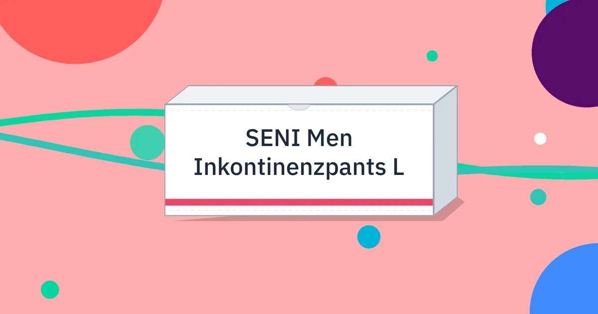 Symbolbild: Packung mit der Aufschrift SENI Men Inkontinenzpants L (PZN 19527276) – Verfügbarkeit und Bezug in Apotheken in Frankfurt am Main