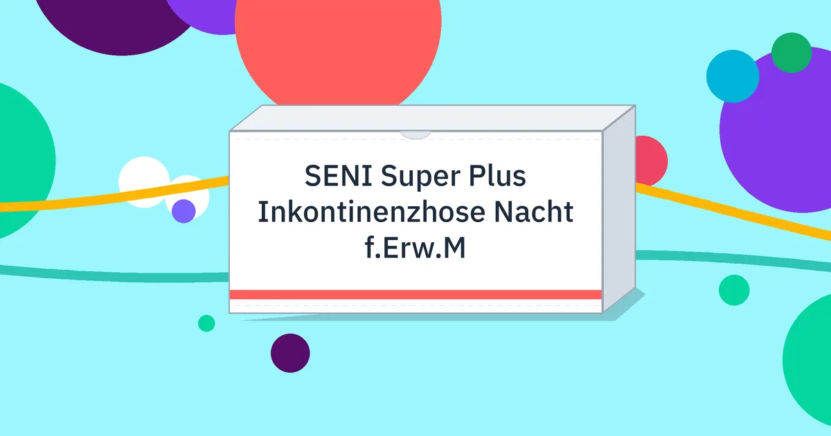 Symbolbild: Packung mit der Aufschrift SENI Super Plus Inkontinenzhose Nacht f.Erw.M (PZN 10123092) – Verfügbarkeit und Bezug in Apotheken in Frankfurt am Main