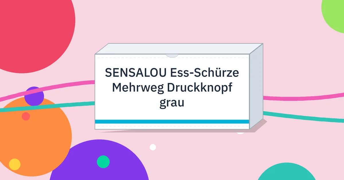 Symbolbild: Packung mit der Aufschrift SENSALOU Ess-Schürze Mehrweg Druckknopf grau (PZN 16872216) – Verfügbarkeit und Bezug in Apotheken in Frankfurt am Main