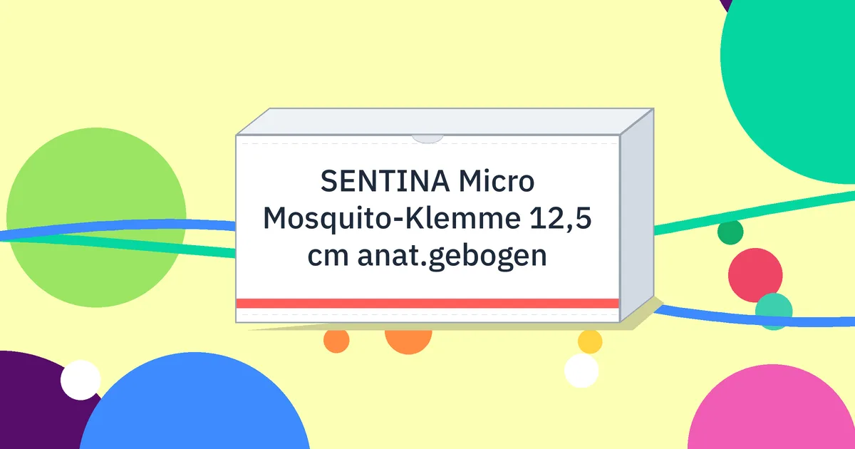 Symbolbild: Packung mit der Aufschrift SENTINA Micro Mosquito-Klemme 12,5 cm anat.gebogen (PZN 11588551) – Verfügbarkeit und Bezug in Apotheken in Frankfurt am Main