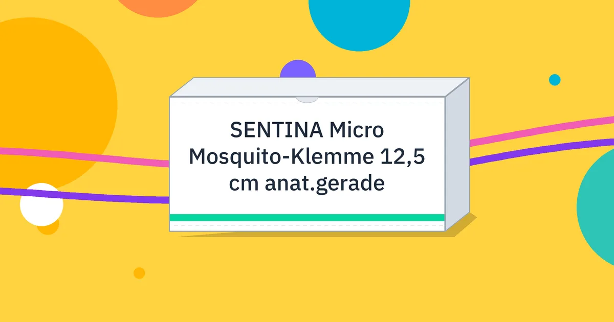 Symbolbild: Packung mit der Aufschrift SENTINA Micro Mosquito-Klemme 12,5 cm anat.gerade (PZN 11588545) – Verfügbarkeit und Bezug in Apotheken in Frankfurt am Main