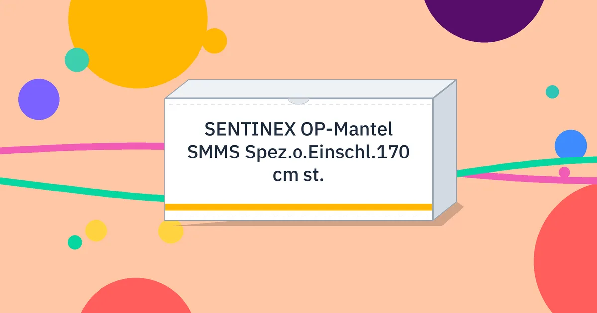 Symbolbild: Packung mit der Aufschrift SENTINEX OP-Mantel SMMS Spez.o.Einschl.170 cm st. (PZN 20188879) – Verfügbarkeit und Bezug in Apotheken in Frankfurt am Main