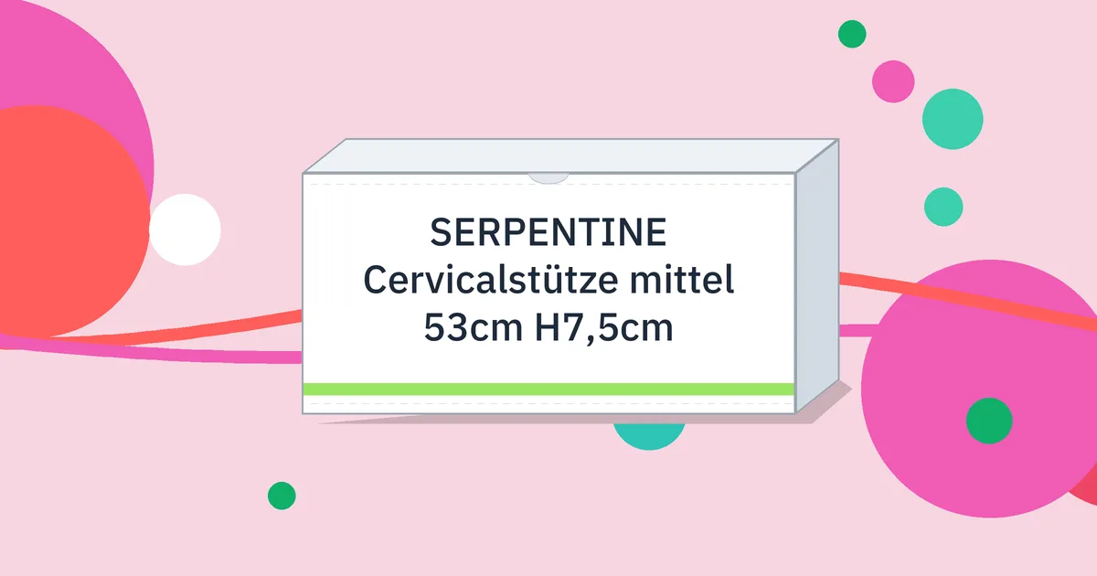Symbolbild: Packung mit der Aufschrift SERPENTINE Cervicalstütze mittel 53cm H7,5cm (PZN 04498155) – Verfügbarkeit und Bezug in Apotheken in Frankfurt am Main