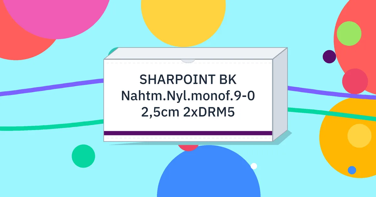 Symbolbild: Packung mit der Aufschrift SHARPOINT BK Nahtm.Nyl.monof.9-0 2,5cm 2xDRM5 (PZN 17983805) – Verfügbarkeit und Bezug in Apotheken in Frankfurt am Main