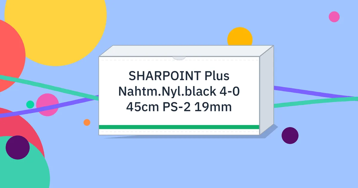 Symbolbild: Packung mit der Aufschrift SHARPOINT Plus Nahtm.Nyl.black 4-0 45cm PS-2 19mm (PZN 17984265) – Verfügbarkeit und Bezug in Apotheken in Frankfurt am Main