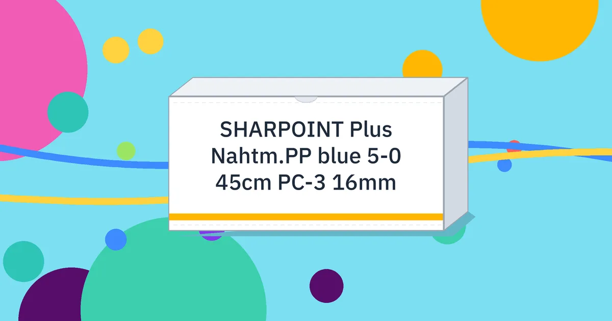 Symbolbild: Packung mit der Aufschrift SHARPOINT Plus Nahtm.PP blue 5-0 45cm PC-3 16mm (PZN 17985862) – Verfügbarkeit und Bezug in Apotheken in Frankfurt am Main