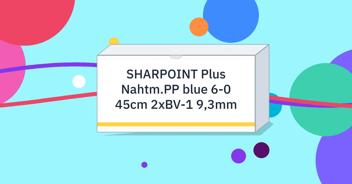 Symbolbild: Packung mit der Aufschrift SHARPOINT Plus Nahtm.PP blue 6-0 45cm 2xBV-1 9,3mm (PZN 17986117) – Verfügbarkeit und Bezug in Apotheken in Frankfurt am Main