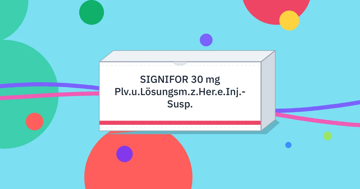 Symbolbild: Packung mit der Aufschrift SIGNIFOR 30 mg Plv.u.Lösungsm.z.Her.e.Inj.-Susp. (PZN 12675909) – Verfügbarkeit und Bezug in Apotheken in Frankfurt am Main