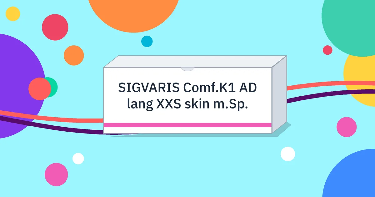 Symbolbild: Packung mit der Aufschrift SIGVARIS Comf.K1 AD lang XXS skin m.Sp. (PZN 17093595) – Verfügbarkeit und Bezug in Apotheken in Frankfurt am Main