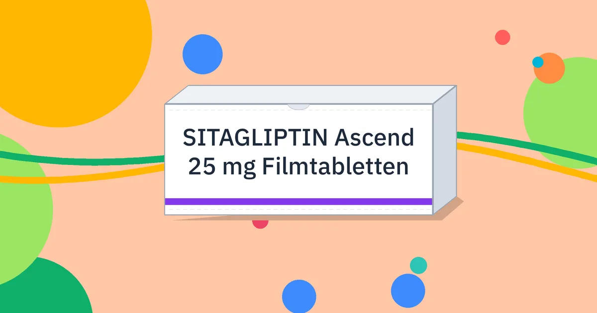 Symbolbild: Packung mit der Aufschrift SITAGLIPTIN Ascend 25 mg Filmtabletten (PZN 18899544) – Verfügbarkeit und Bezug in Apotheken in Frankfurt am Main