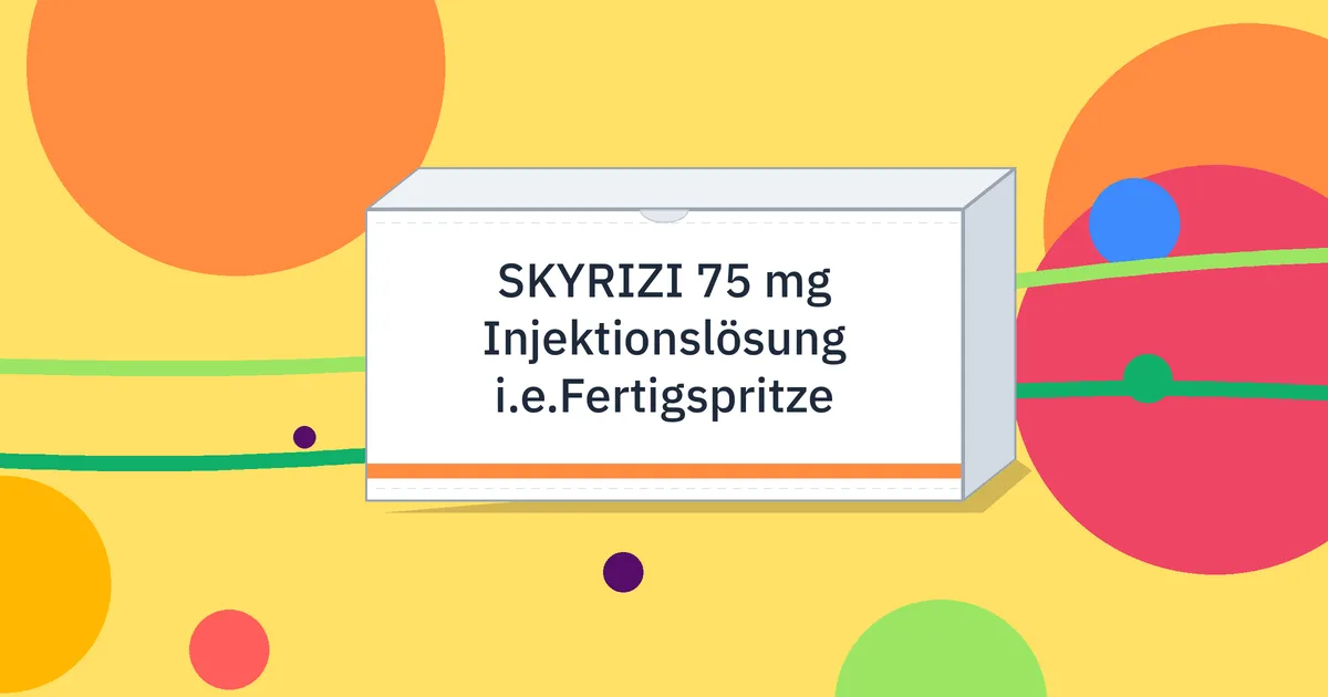 Symbolbild: Packung mit der Aufschrift SKYRIZI 75 mg Injektionslösung i.e.Fertigspritze (PZN 16774554) – Verfügbarkeit und Bezug in Apotheken in Frankfurt am Main