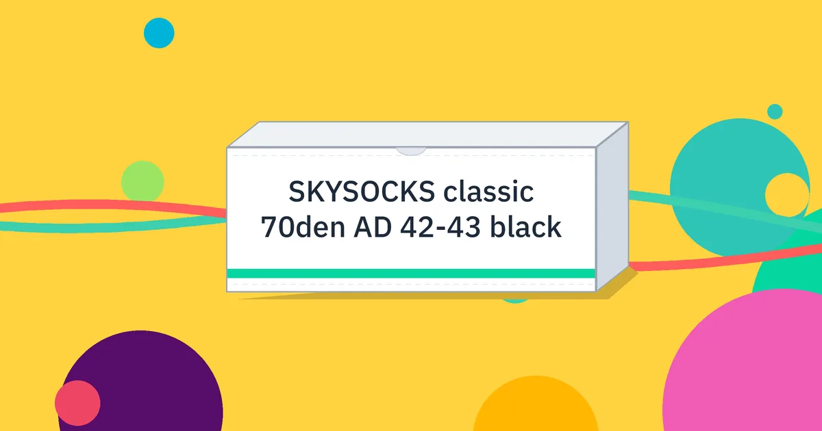 Symbolbild: Packung mit der Aufschrift SKYSOCKS classic 70den AD 42-43 black (PZN 18663758) – Verfügbarkeit und Bezug in Apotheken in Frankfurt am Main