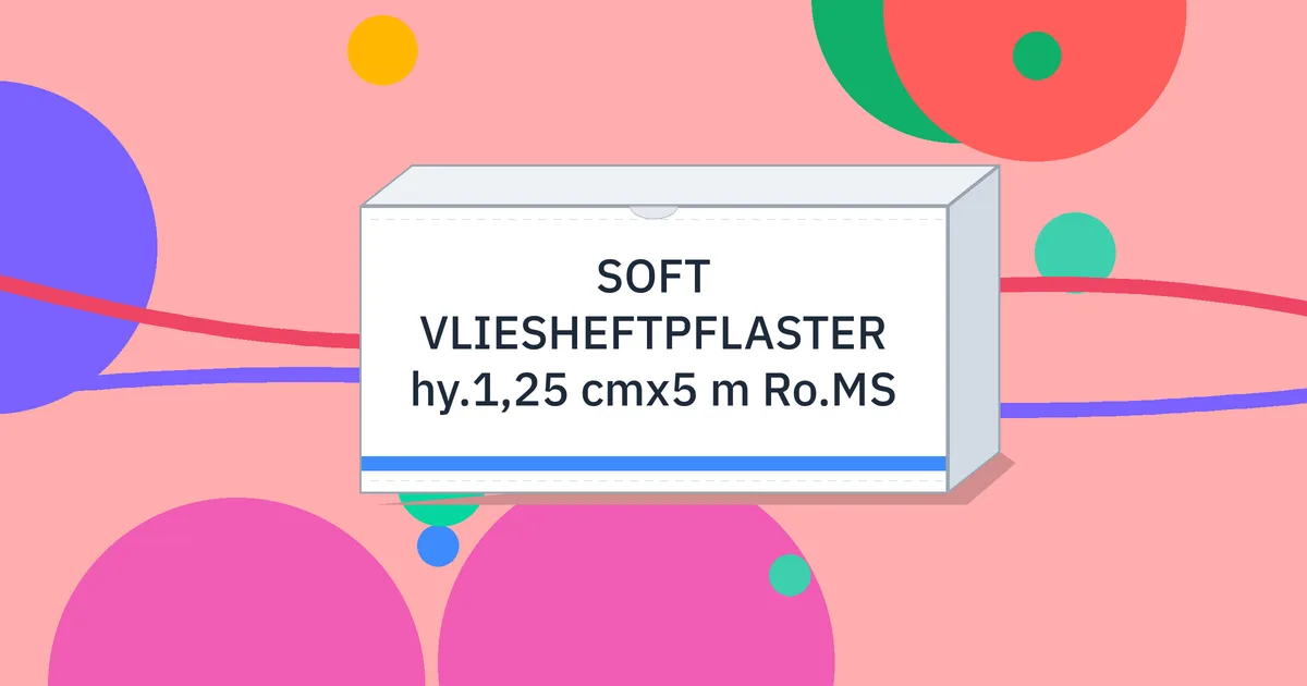 Symbolbild: Packung mit der Aufschrift SOFT VLIESHEFTPFLASTER hy.1,25 cmx5 m Ro.MS (PZN 07573058) – Verfügbarkeit und Bezug in Apotheken in Frankfurt am Main