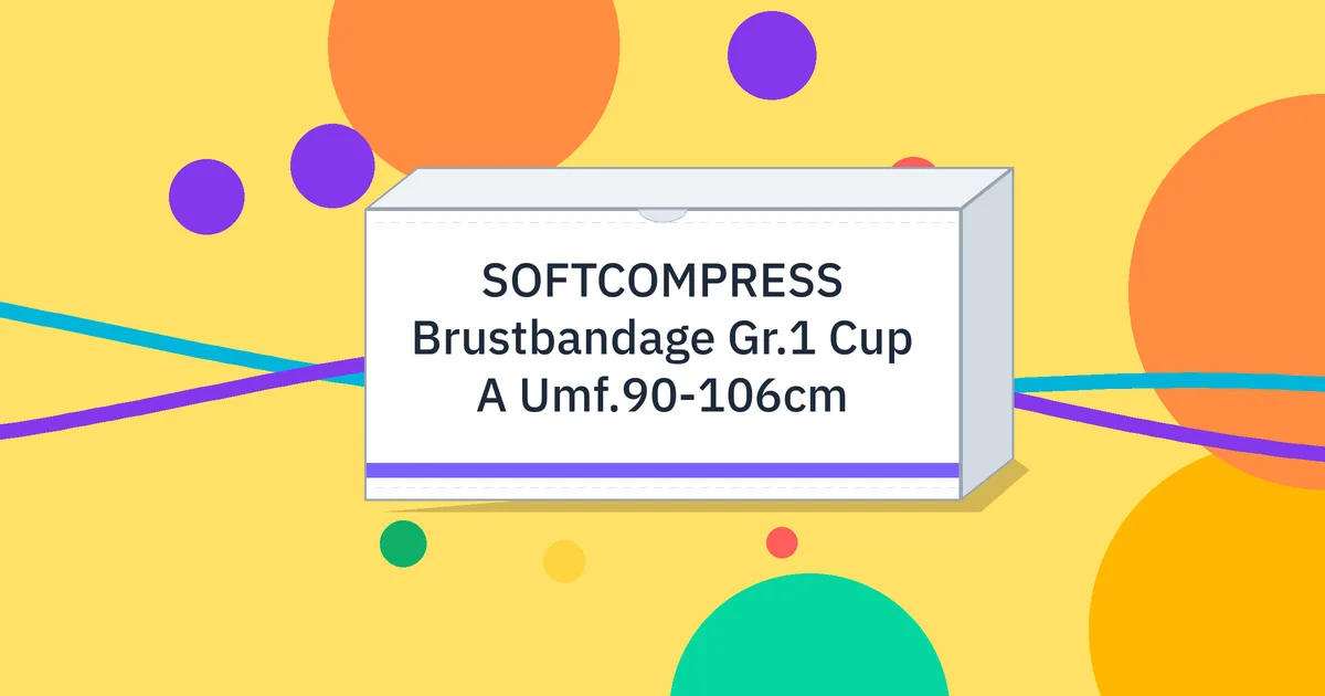 Symbolbild: Packung mit der Aufschrift SOFTCOMPRESS Brustbandage Gr.1 Cup A Umf.90-106cm (PZN 13505859) – Verfügbarkeit und Bezug in Apotheken in Frankfurt am Main