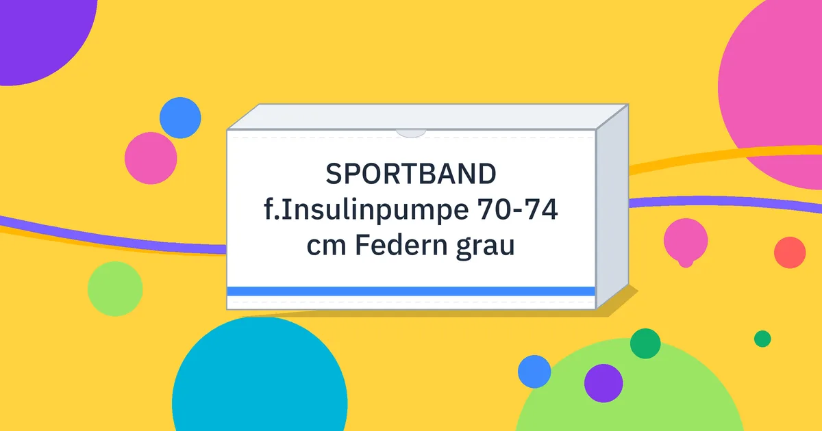 Symbolbild: Packung mit der Aufschrift SPORTBAND f.Insulinpumpe 70-74 cm Federn grau (PZN 13916574) – Verfügbarkeit und Bezug in Apotheken in Frankfurt am Main