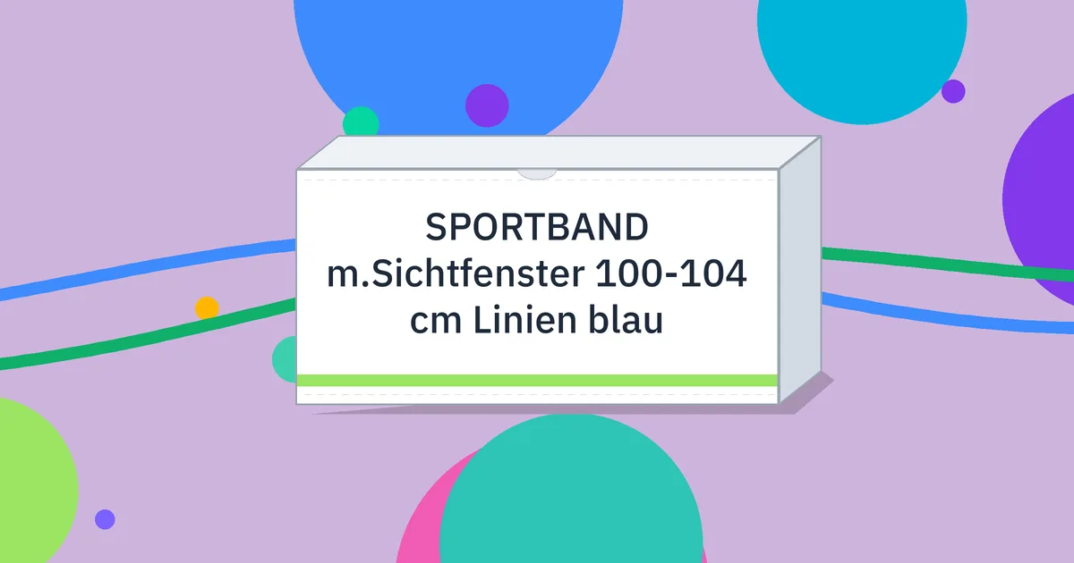 Symbolbild: Packung mit der Aufschrift SPORTBAND m.Sichtfenster 100-104 cm Linien blau (PZN 17837630) – Verfügbarkeit und Bezug in Apotheken in Frankfurt am Main
