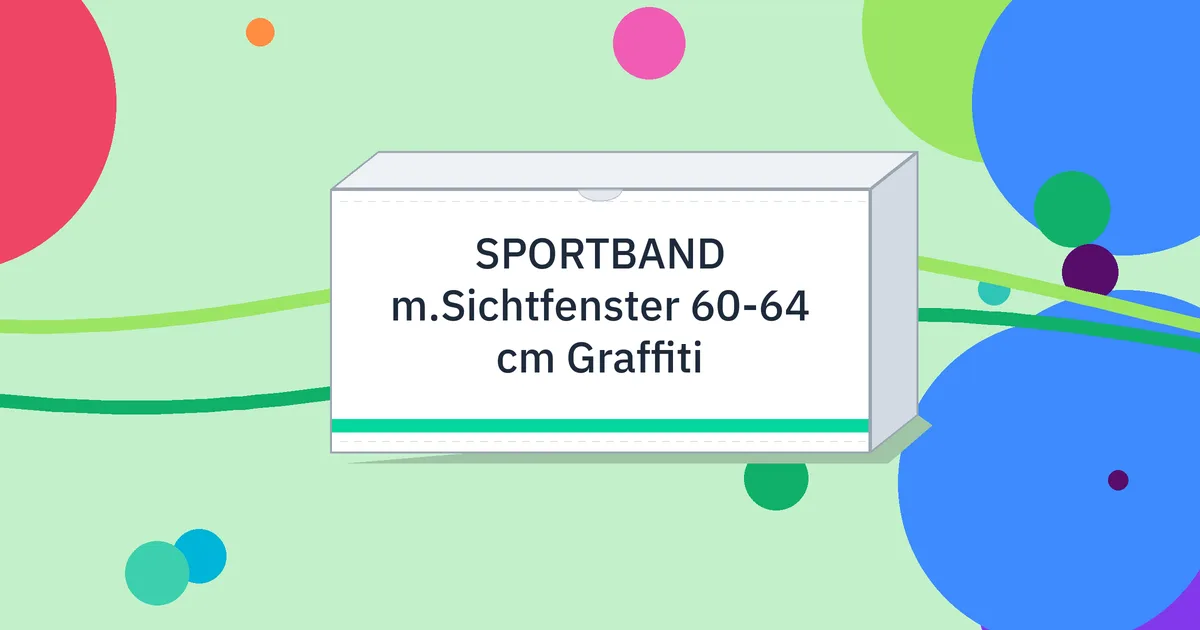 Symbolbild: Packung mit der Aufschrift SPORTBAND m.Sichtfenster 60-64 cm Graffiti (PZN 17837311) – Verfügbarkeit und Bezug in Apotheken in Frankfurt am Main