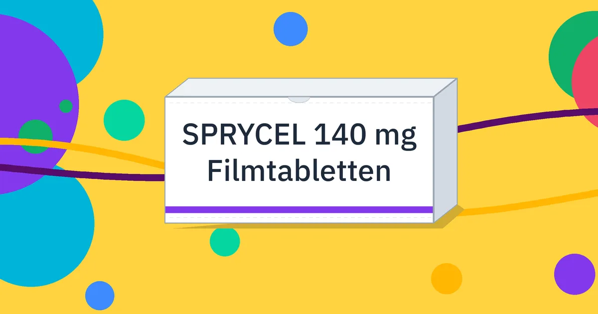 Symbolbild: Packung mit der Aufschrift SPRYCEL 140 mg Filmtabletten (PZN 10533051) – Verfügbarkeit und Bezug in Apotheken in Frankfurt am Main