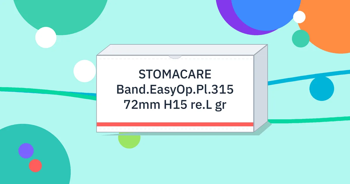 Symbolbild: Packung mit der Aufschrift STOMACARE Band.EasyOp.Pl.315 72mm H15 re.L gr (PZN 17905679) – Verfügbarkeit und Bezug in Apotheken in Frankfurt am Main