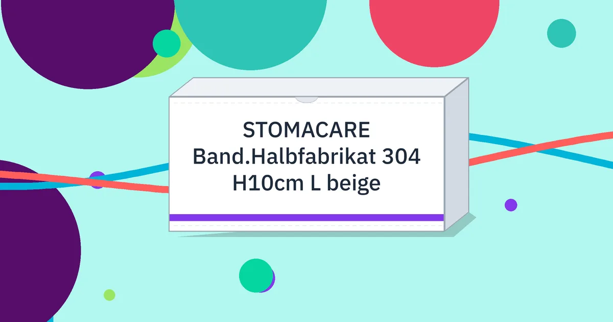 Symbolbild: Packung mit der Aufschrift STOMACARE Band.Halbfabrikat 304 H10cm L beige (PZN 10840391) – Verfügbarkeit und Bezug in Apotheken in Frankfurt am Main