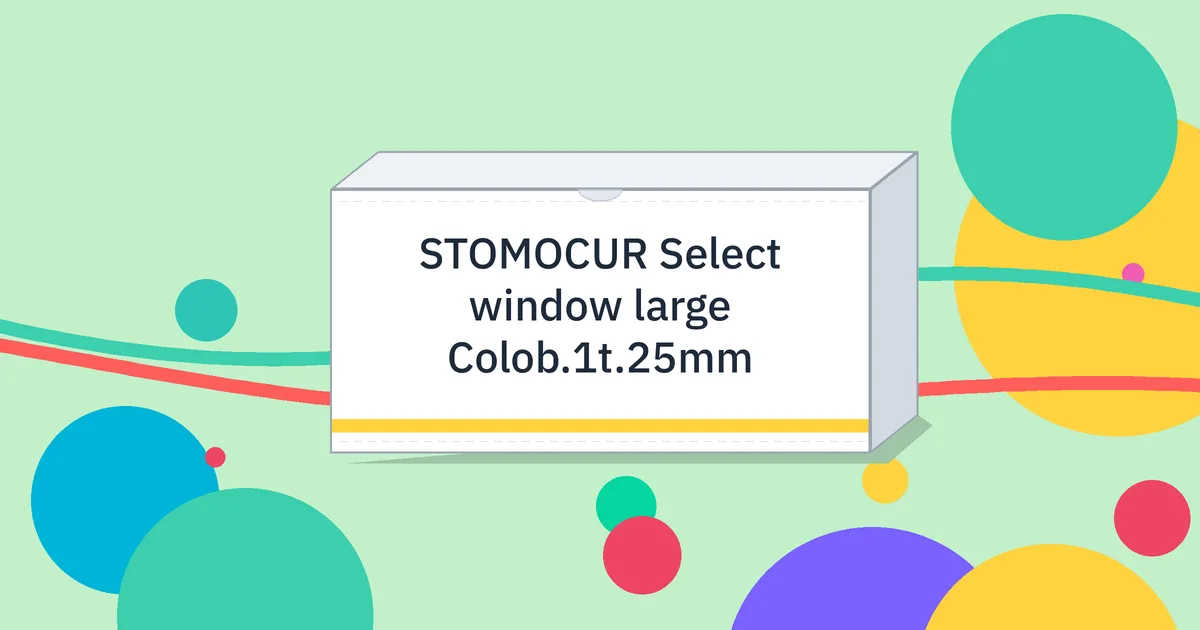 Symbolbild: Packung mit der Aufschrift STOMOCUR Select window large Colob.1t.25mm (PZN 10557927) – Verfügbarkeit und Bezug in Apotheken in Frankfurt am Main