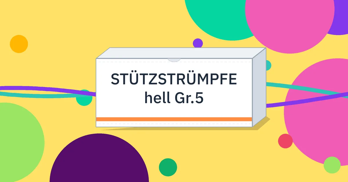 Symbolbild: Packung mit der Aufschrift STÜTZSTRÜMPFE hell Gr.5 (PZN 01978848) – Verfügbarkeit und Bezug in Apotheken in Frankfurt am Main