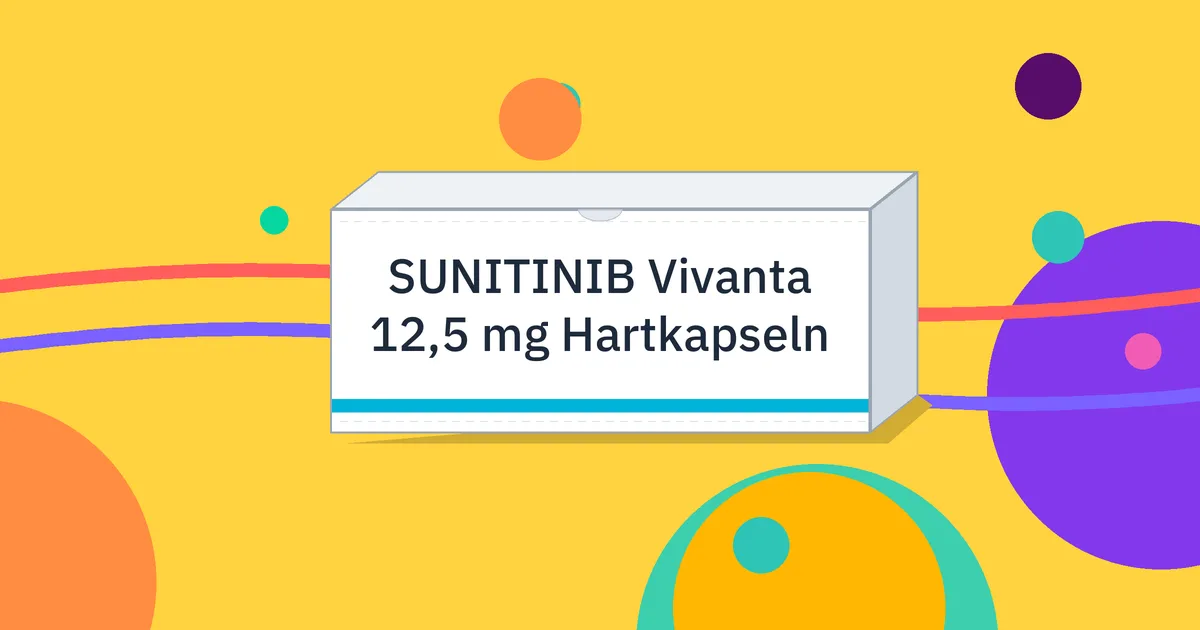 Symbolbild: Packung mit der Aufschrift SUNITINIB Vivanta 12,5 mg Hartkapseln (PZN 18491547) – Verfügbarkeit und Bezug in Apotheken in Frankfurt am Main