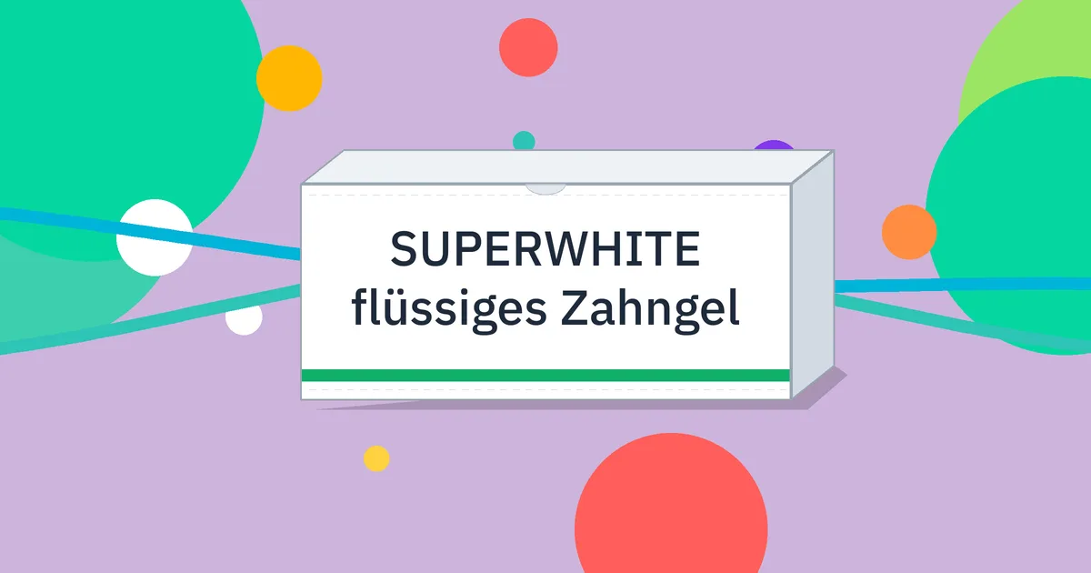 Symbolbild: Packung mit der Aufschrift SUPERWHITE flüssiges Zahngel (PZN 00741400) – Verfügbarkeit und Bezug in Apotheken in Frankfurt am Main