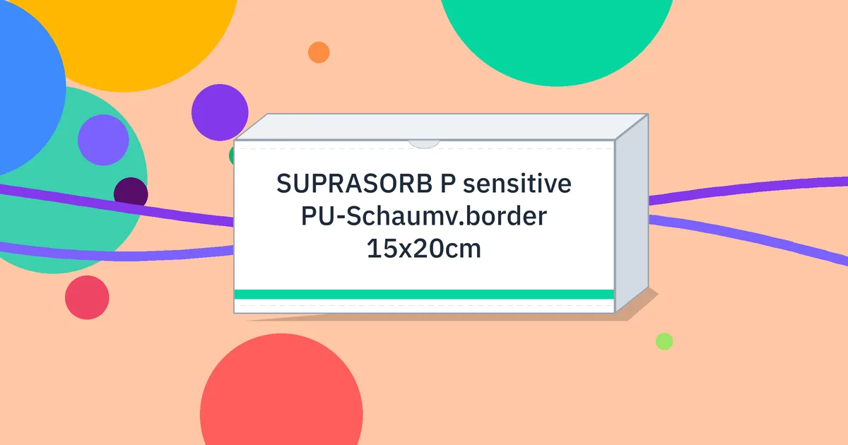 Symbolbild: Packung mit der Aufschrift SUPRASORB P sensitive PU-Schaumv.border 15x20cm (PZN 16259088) – Verfügbarkeit und Bezug in Apotheken in Frankfurt am Main