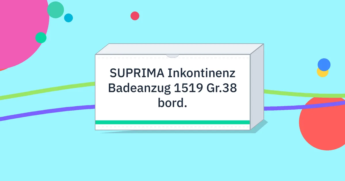 Symbolbild: Packung mit der Aufschrift SUPRIMA Inkontinenz Badeanzug 1519 Gr.38 bord. (PZN 04376535) – Verfügbarkeit und Bezug in Apotheken in Frankfurt am Main