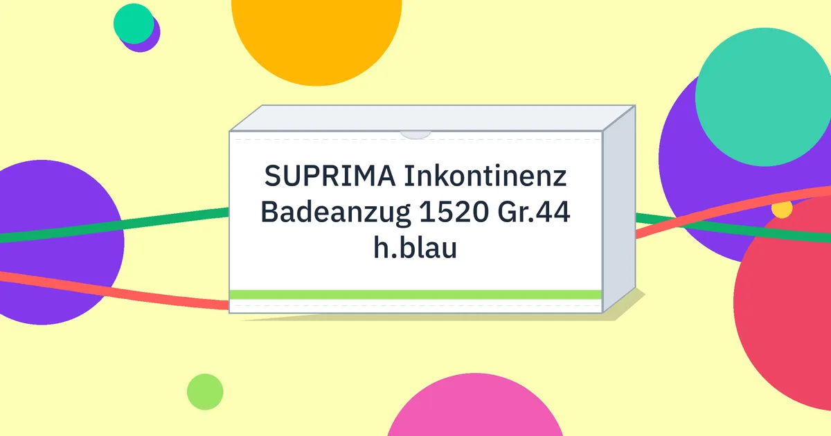 Symbolbild: Packung mit der Aufschrift SUPRIMA Inkontinenz Badeanzug 1520 Gr.44 h.blau (PZN 00724525) – Verfügbarkeit und Bezug in Apotheken in Frankfurt am Main