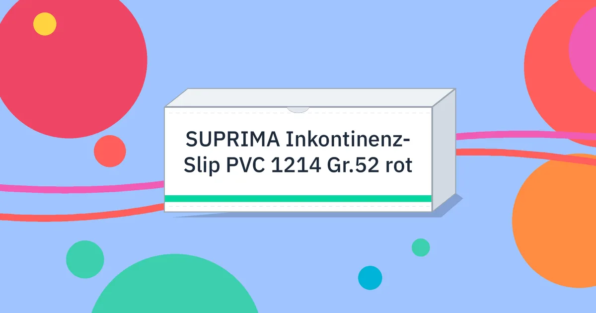 Symbolbild: Packung mit der Aufschrift SUPRIMA Inkontinenz-Slip PVC 1214 Gr.52 rot (PZN 03835722) – Verfügbarkeit und Bezug in Apotheken in Frankfurt am Main