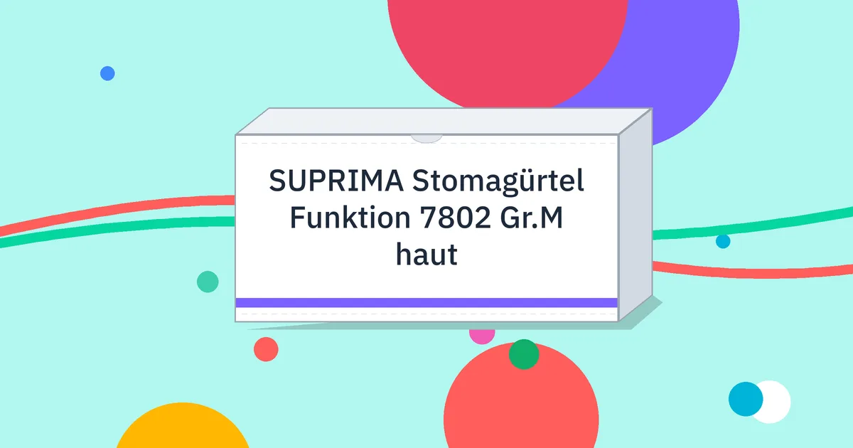 Symbolbild: Packung mit der Aufschrift SUPRIMA Stomagürtel Funktion 7802 Gr.M haut (PZN 19631016) – Verfügbarkeit und Bezug in Apotheken in Frankfurt am Main