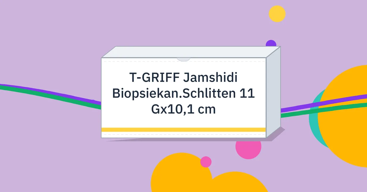 Symbolbild: Packung mit der Aufschrift T-GRIFF Jamshidi Biopsiekan.Schlitten 11 Gx10,1 cm (PZN 18793834) – Verfügbarkeit und Bezug in Apotheken in Frankfurt am Main