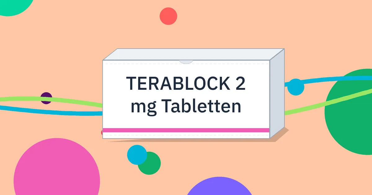 Symbolbild: Packung mit der Aufschrift TERABLOCK 2 mg Tabletten (PZN 02349379) – Verfügbarkeit und Bezug in Apotheken in Frankfurt am Main