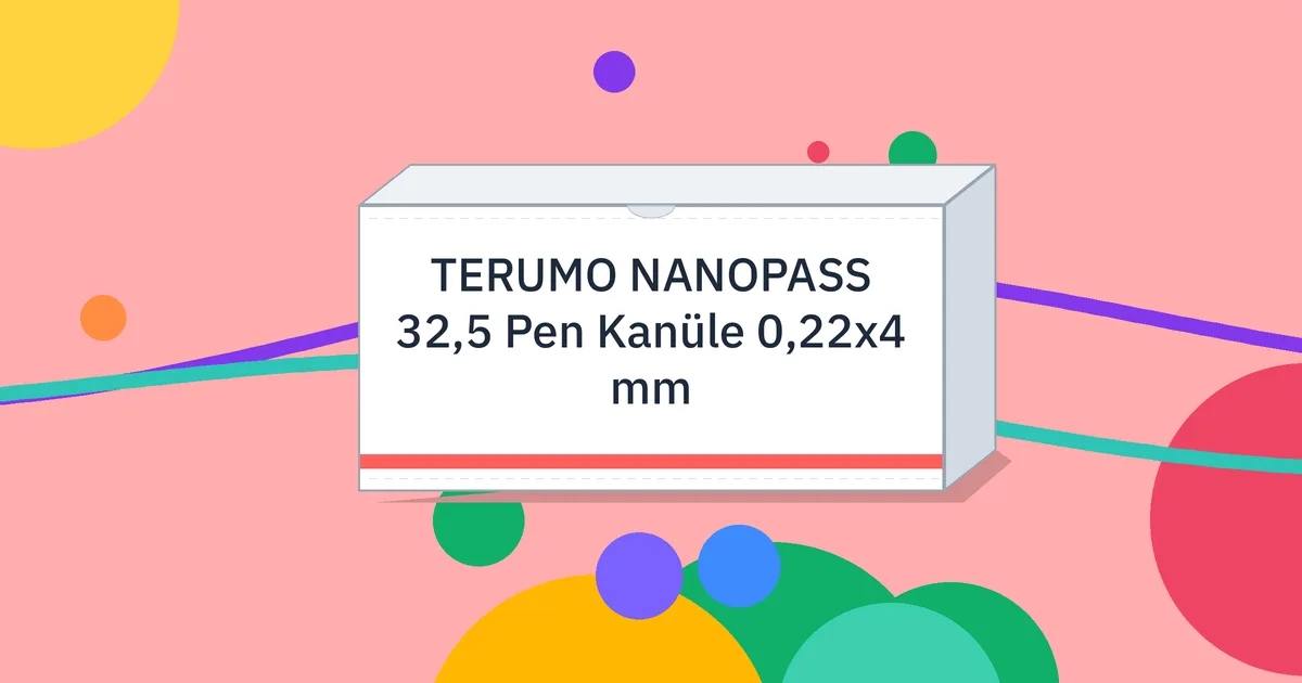 Symbolbild: Packung mit der Aufschrift TERUMO NANOPASS 32,5 Pen Kanüle 0,22x4 mm (PZN 16359677) – Verfügbarkeit und Bezug in Apotheken in Frankfurt am Main