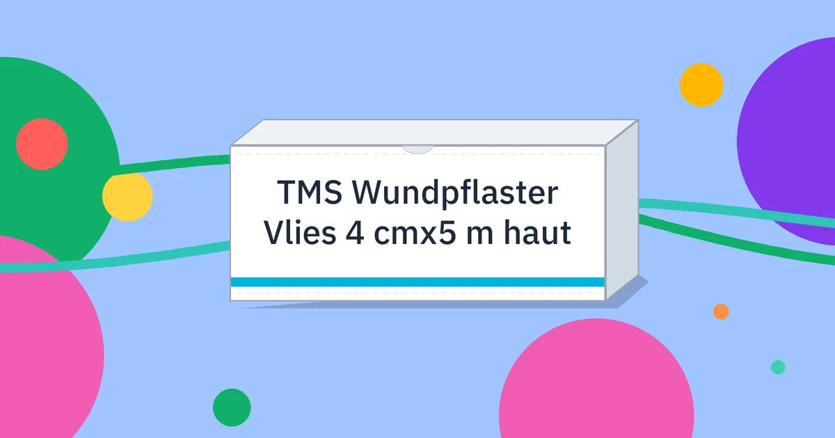 Symbolbild: Packung mit der Aufschrift TMS Wundpflaster Vlies 4 cmx5 m haut (PZN 18316809) – Verfügbarkeit und Bezug in Apotheken in Frankfurt am Main