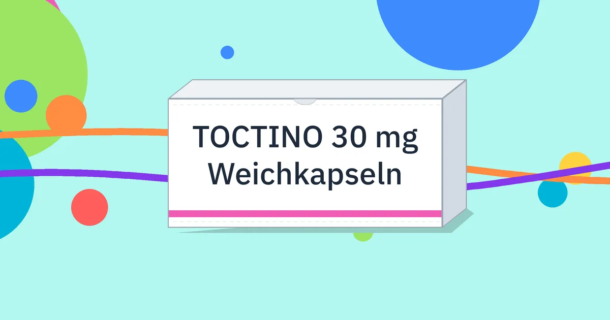 Symbolbild: Packung mit der Aufschrift TOCTINO 30 mg Weichkapseln (PZN 16812013) – Verfügbarkeit und Bezug in Apotheken in Frankfurt am Main