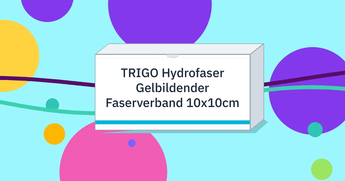 Symbolbild: Packung mit der Aufschrift TRIGO Hydrofaser Gelbildender Faserverband 10x10cm (PZN 20342429) – Verfügbarkeit und Bezug in Apotheken in Frankfurt am Main