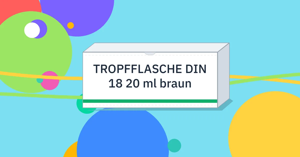 Symbolbild: Packung mit der Aufschrift TROPFFLASCHE DIN 18 20 ml braun (PZN 15621601) – Verfügbarkeit und Bezug in Apotheken in Frankfurt am Main