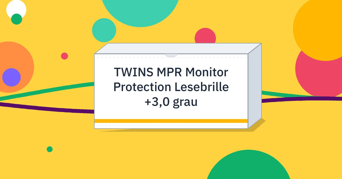 Symbolbild: Packung mit der Aufschrift TWINS MPR Monitor Protection Lesebrille +3,0 grau (PZN 13344451) – Verfügbarkeit und Bezug in Apotheken in Frankfurt am Main