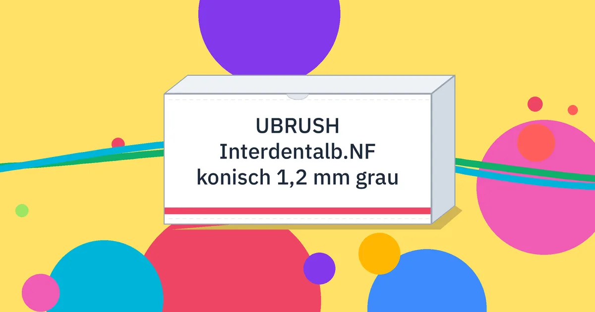 Symbolbild: Packung mit der Aufschrift UBRUSH Interdentalb.NF konisch 1,2 mm grau (PZN 14817348) – Verfügbarkeit und Bezug in Apotheken in Frankfurt am Main