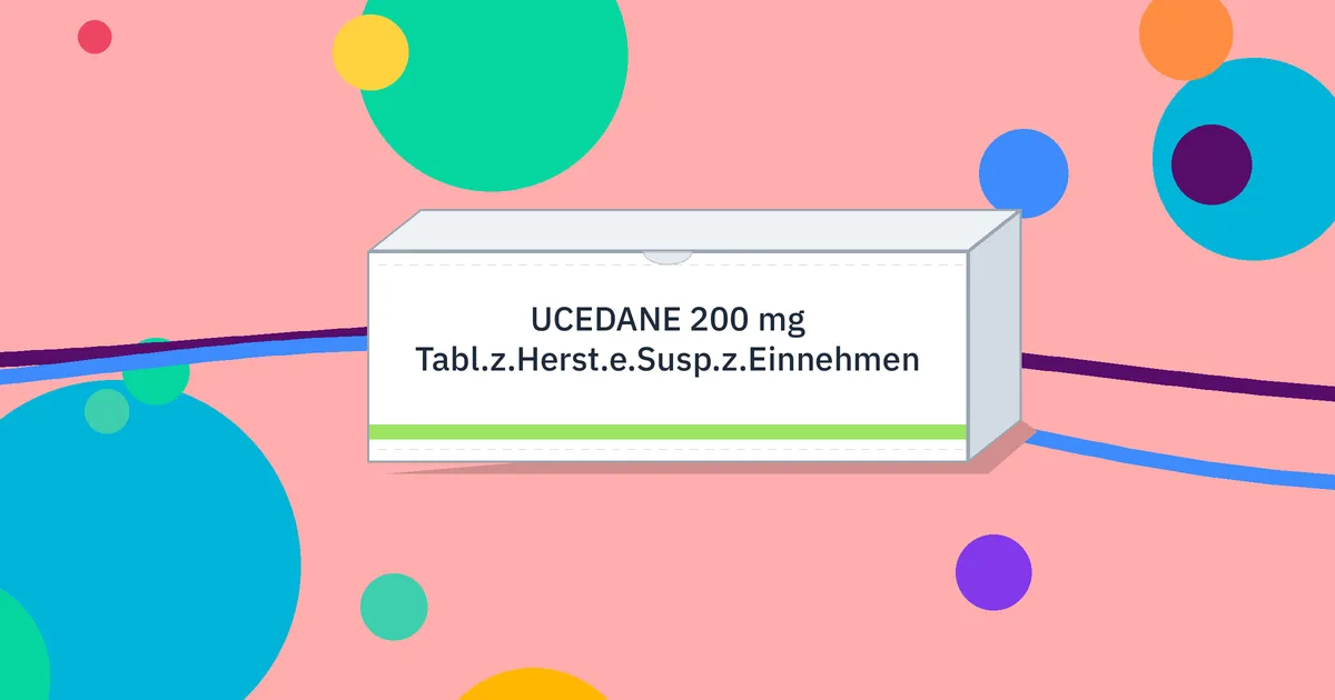 Symbolbild: Packung mit der Aufschrift UCEDANE 200 mg Tabl.z.Herst.e.Susp.z.Einnehmen (PZN 13752440) – Verfügbarkeit und Bezug in Apotheken in Frankfurt am Main