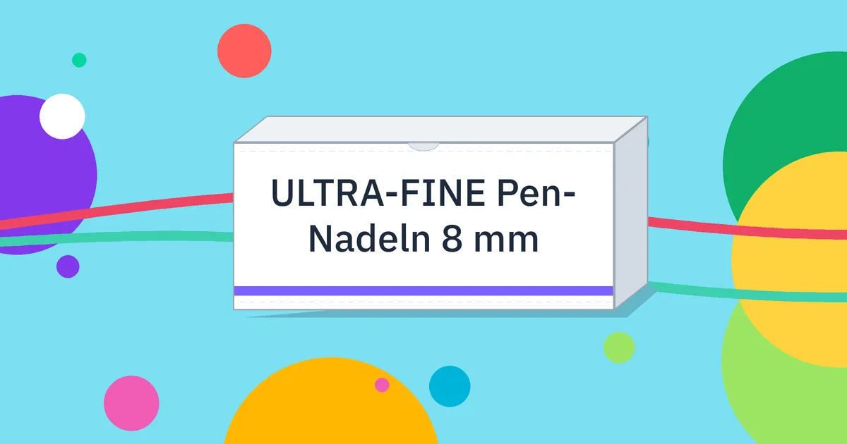 Symbolbild: Packung mit der Aufschrift ULTRA-FINE Pen-Nadeln 8 mm (PZN 20611881) – Verfügbarkeit und Bezug in Apotheken in Frankfurt am Main